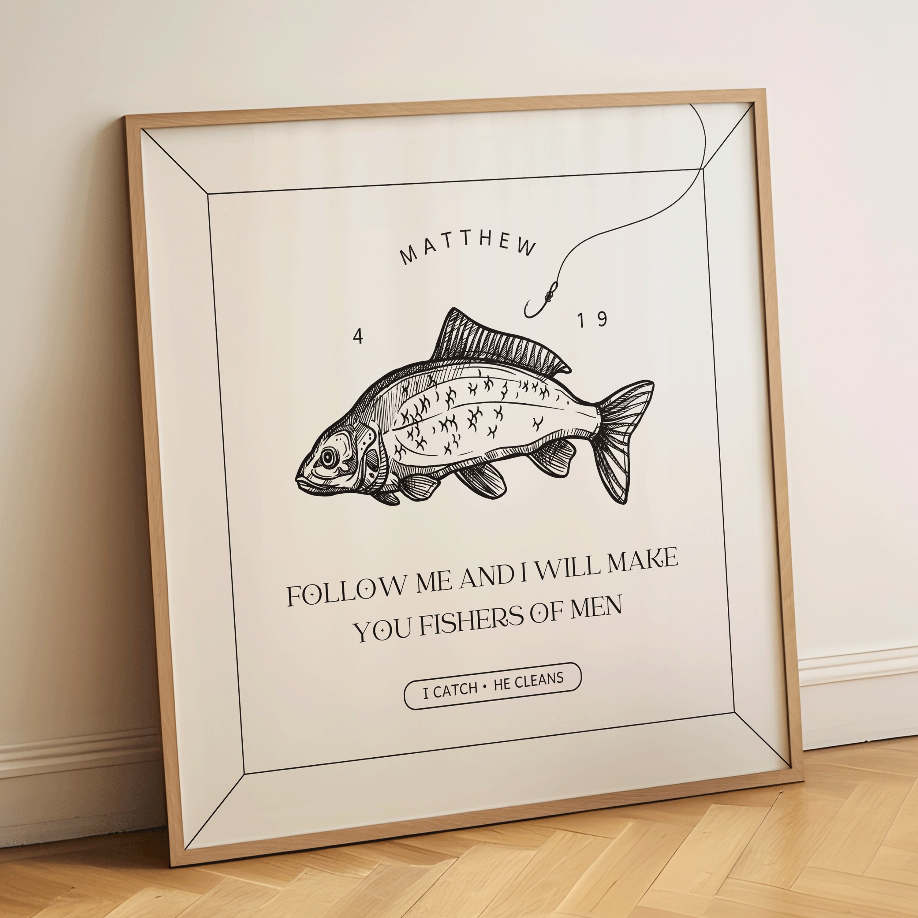 Fishers of Men Bible Verse Poster, Matthew 4:19 Scripture, Fishing Wall ...