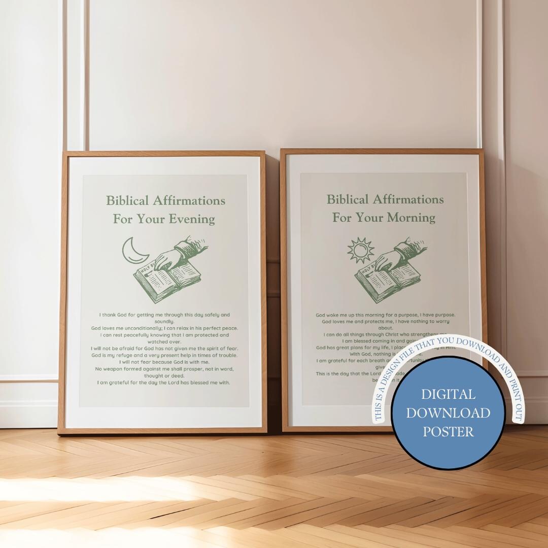 Biblical Affirmations Poster Set: Morning & Evening Mantras (digital ...