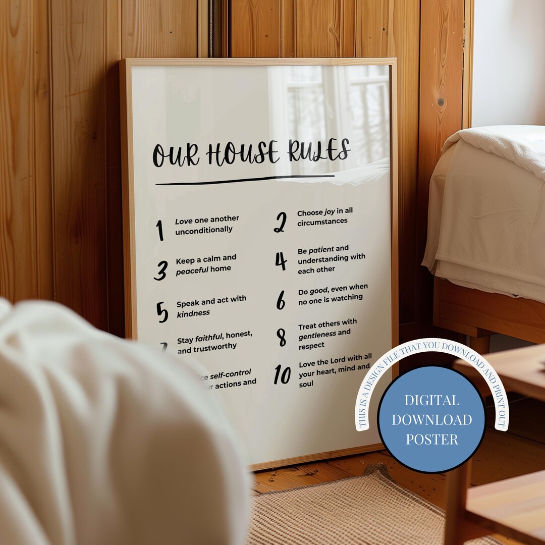 Our House Rules Faith Digital Poster, Biblical Home Decor, Fruits of ...