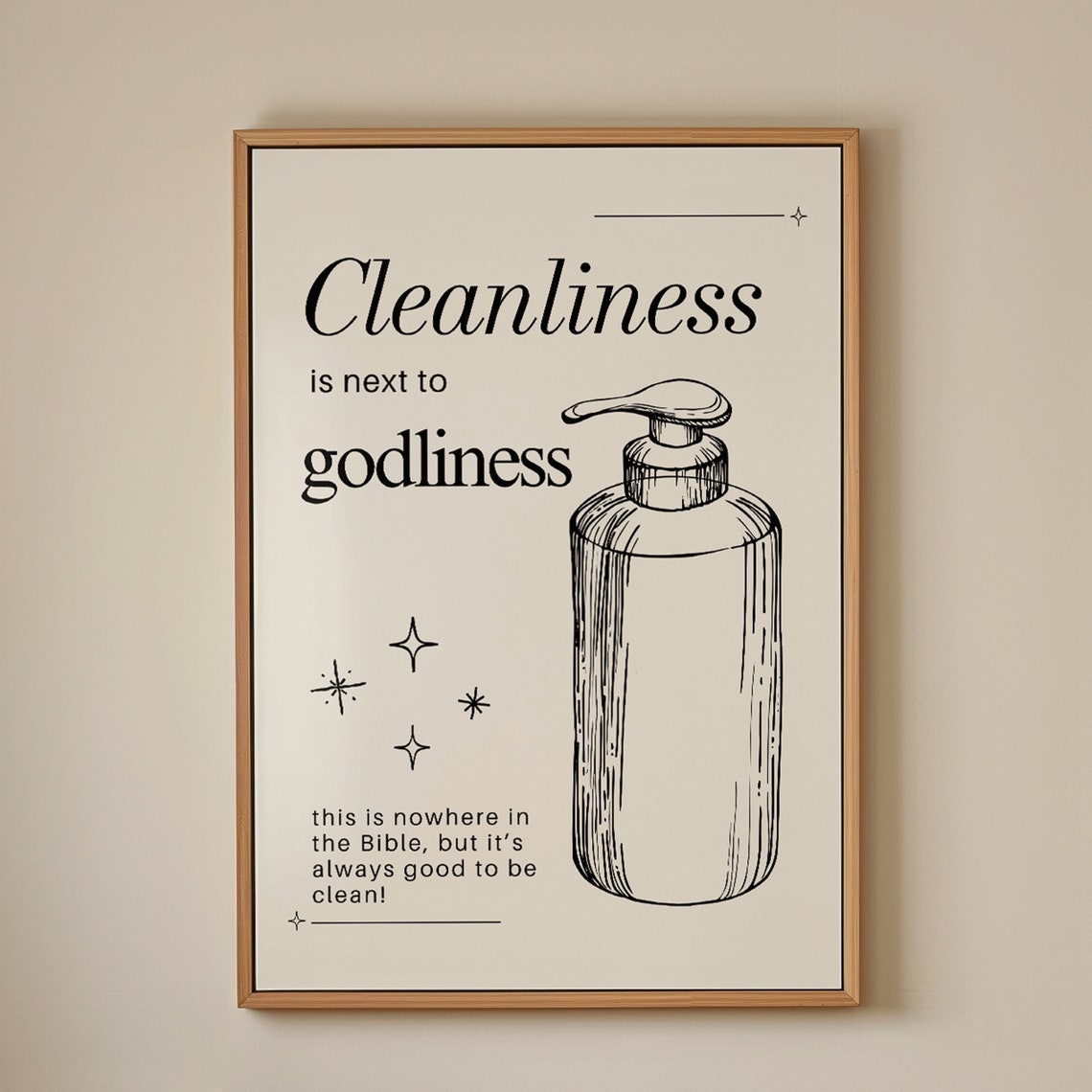 Cleanliness is Next to Godliness Digital Poster, Bathroom Wall Decor ...