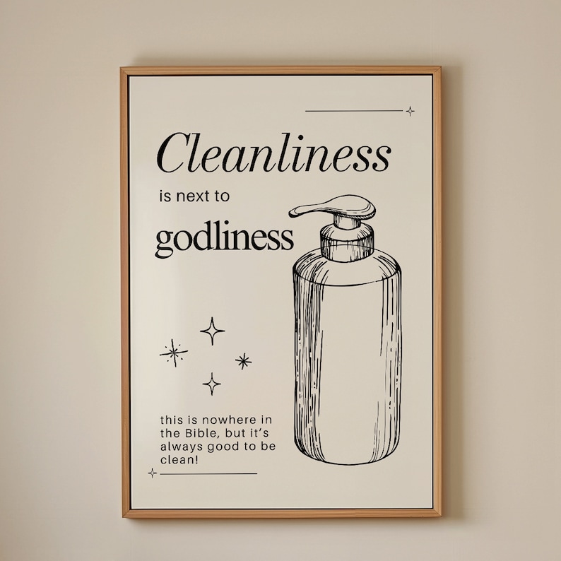 Cleanliness is Next to Godliness Print: Minimalist Bathroom Decor ...