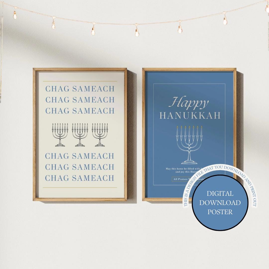 Happy Hanukkah Poster Set: Festive Hebrew Decor (digital Download) - Etsy