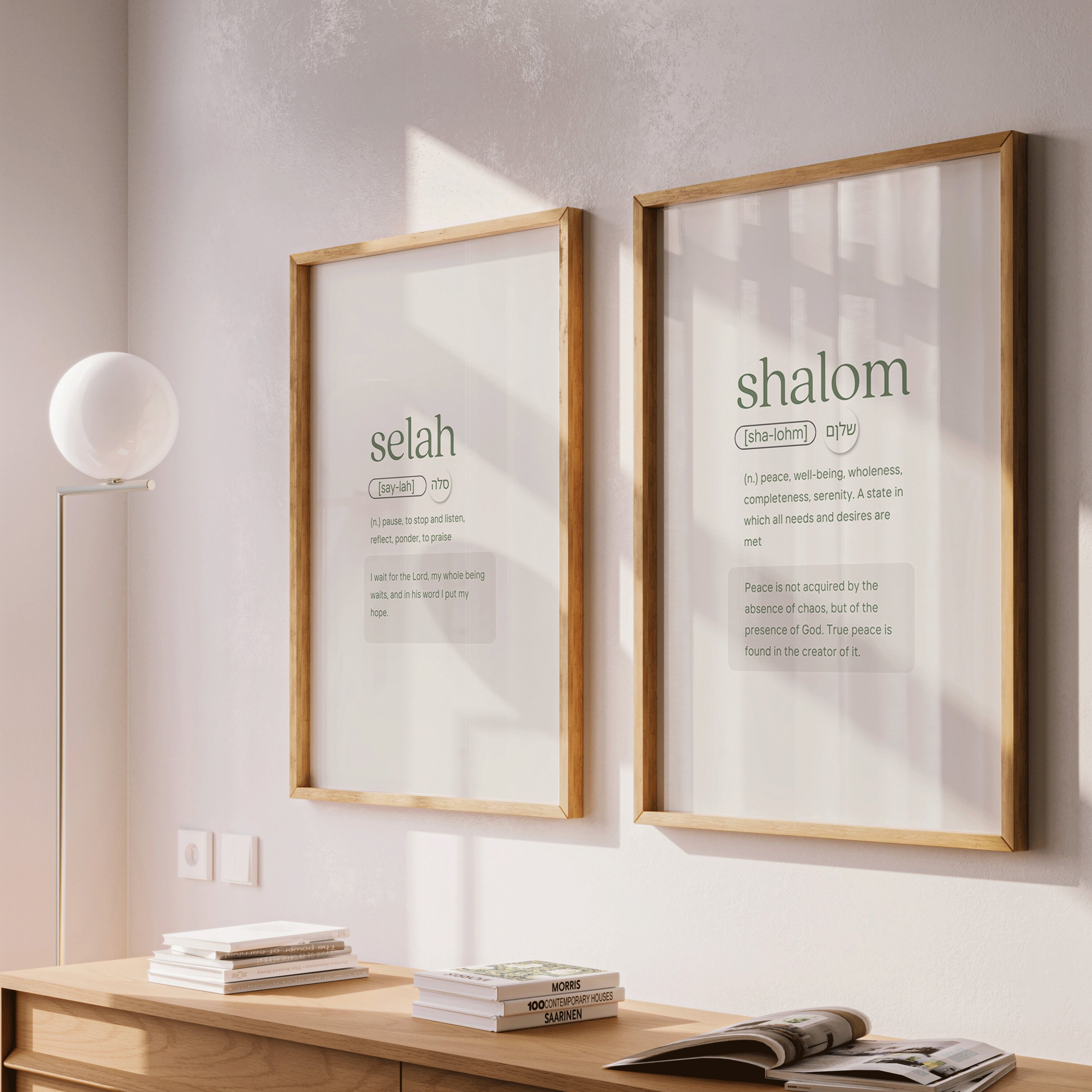 Shalom and Selah Definition Poster Duo, Hebrew Wall Art Set of 2, Bible ...