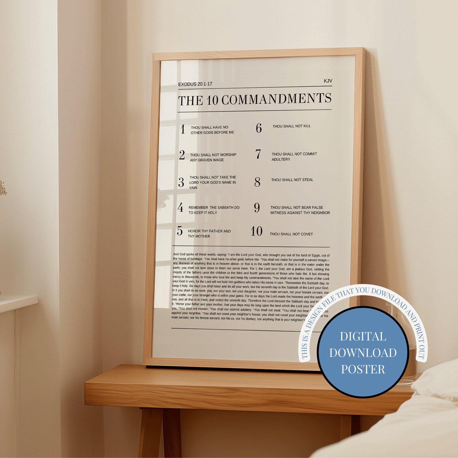 10 Commandments Scripture Passage Poster, Minimalist Bible Wall Art ...
