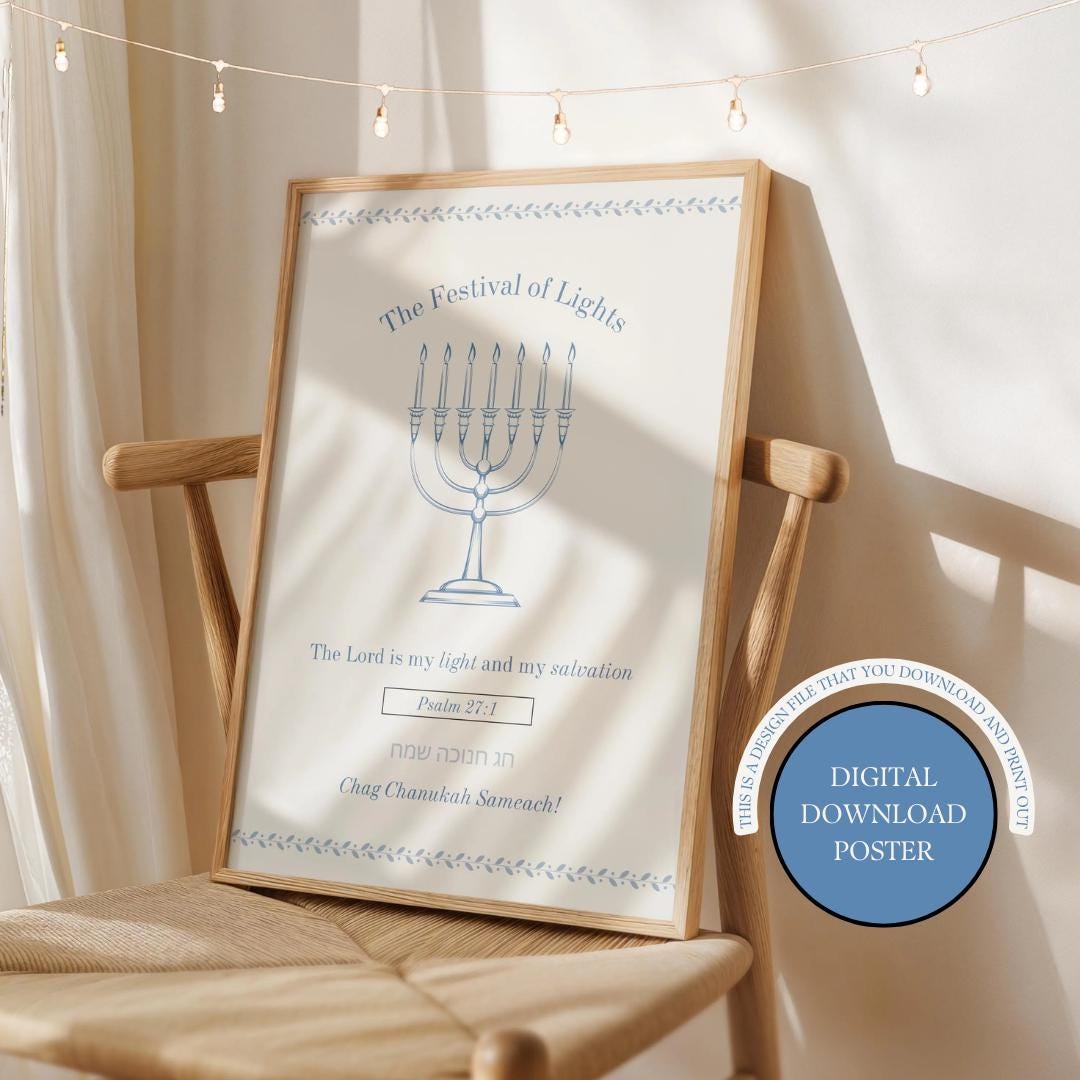 Festival of Lights Digital Poster, Hanukkah Celebration Decor ...