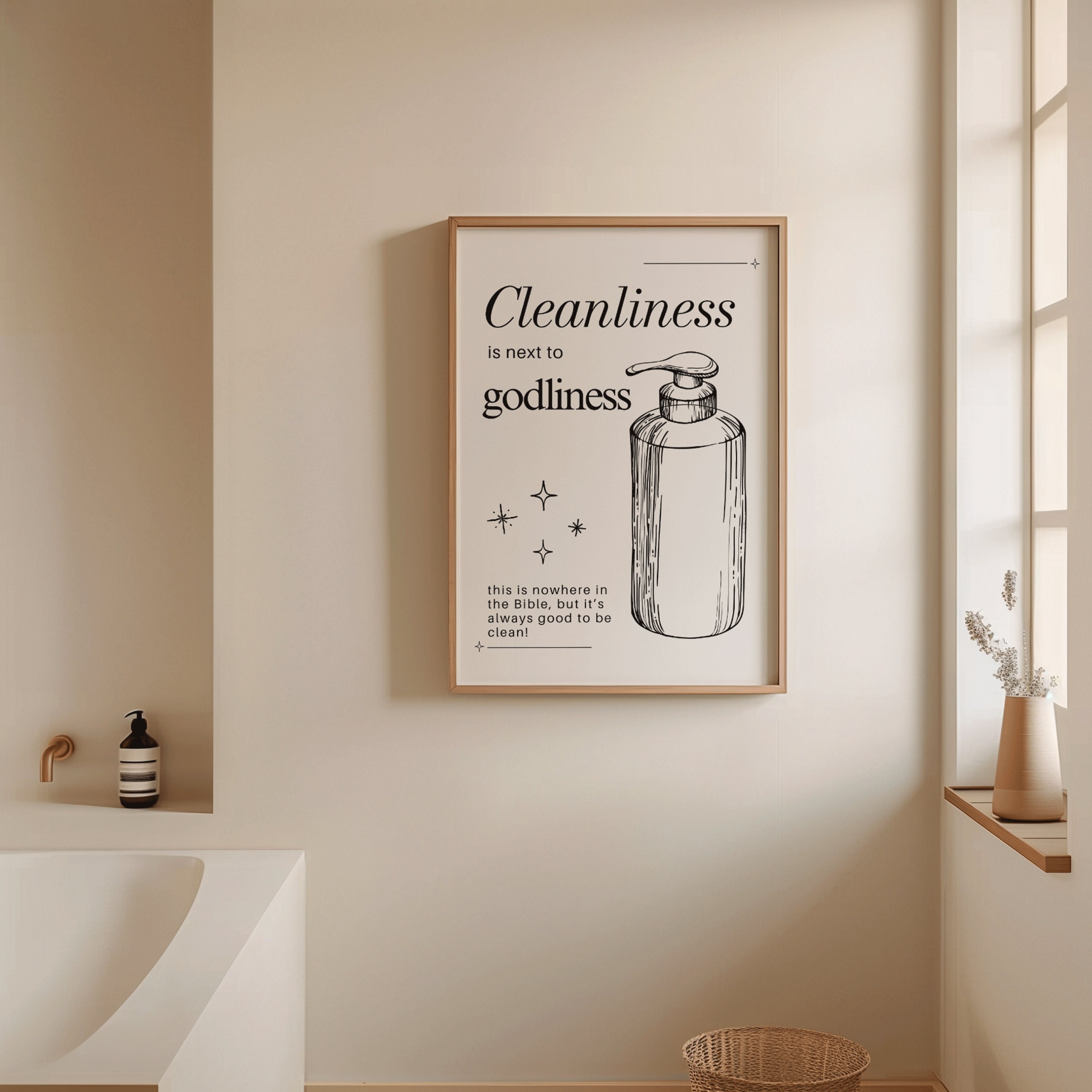 Cleanliness is Next to Godliness Print: Minimalist Bathroom Decor (digital Download) - Etsy