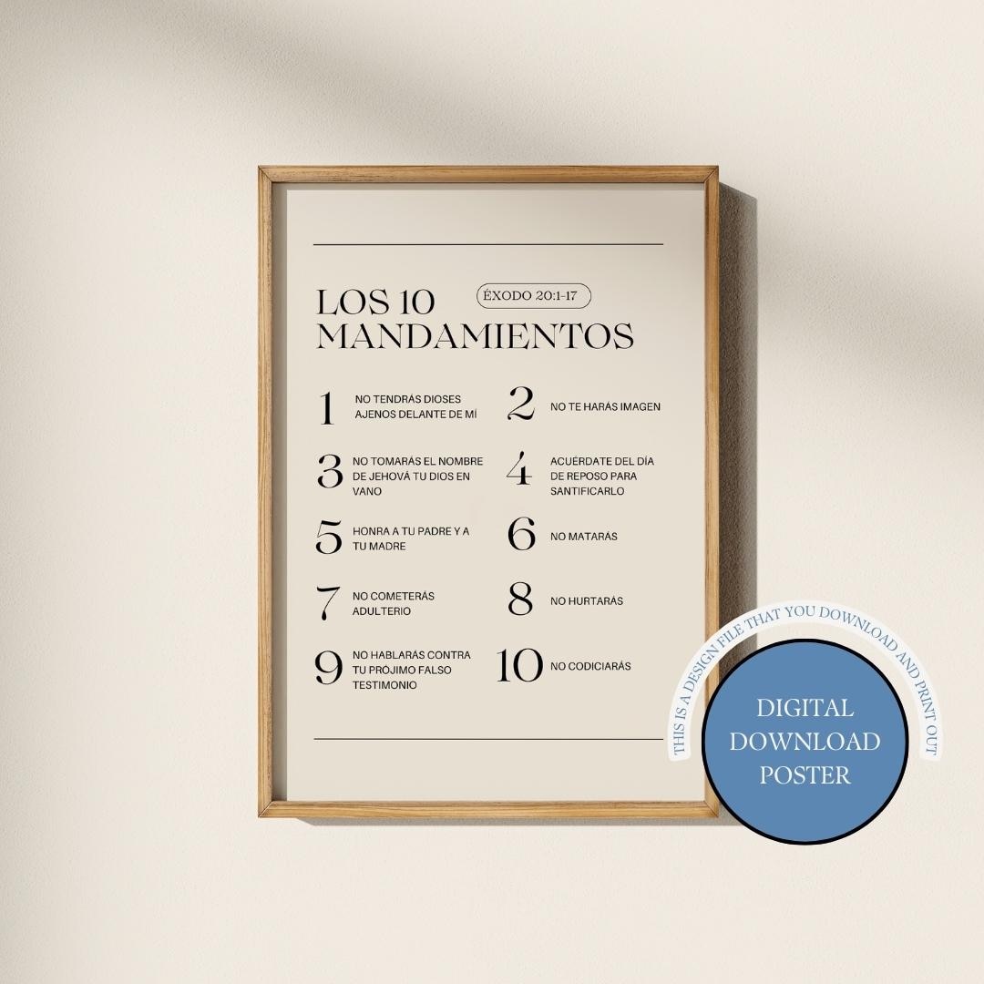 Los 10 Mandamientos Poster Digital En Español, Póster Bíblical ...