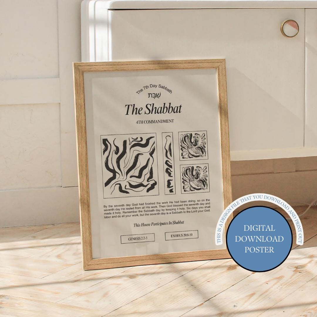 The Shabbat Digital Poster, 4th Commandment Sabbath Wall Art, Hebrew ...