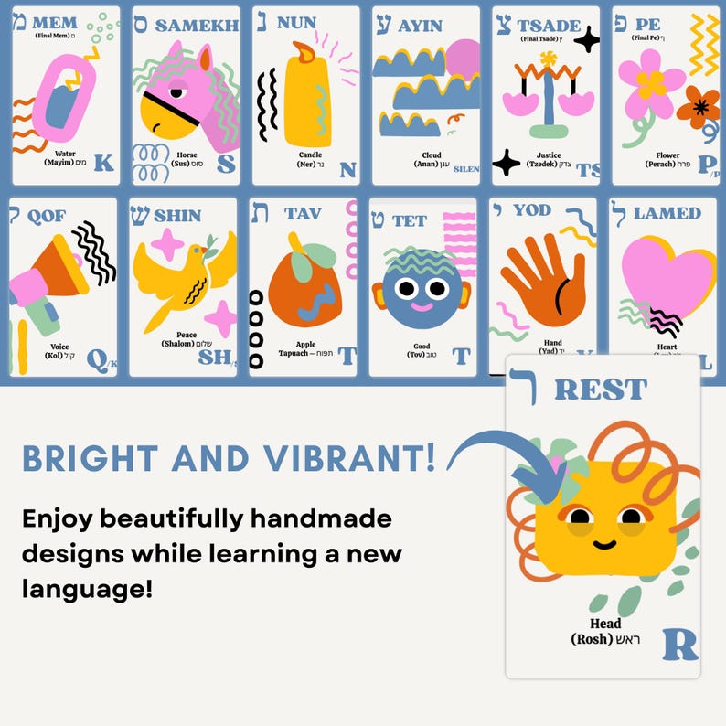 Hebrew Alphabet Flashcards: Aleph Bet Learning Cards for Kids ...