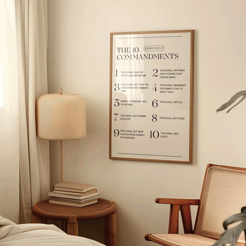 10 Commandments Digital Poster, Bible Verse Wall Art Print, Biblical ...