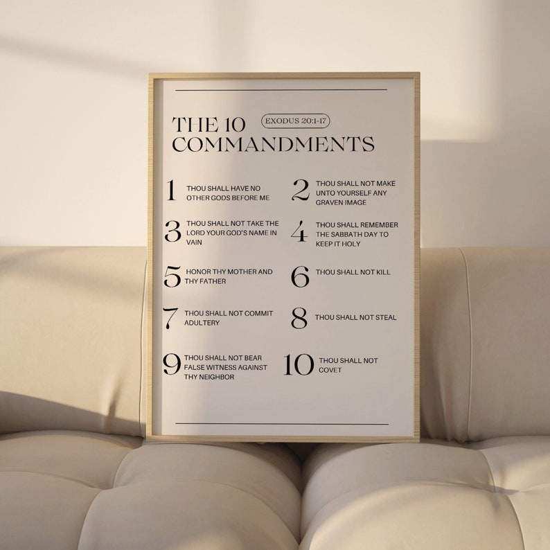 10 Commandments Digital Poster, Bible Verse Wall Art Print, Biblical ...