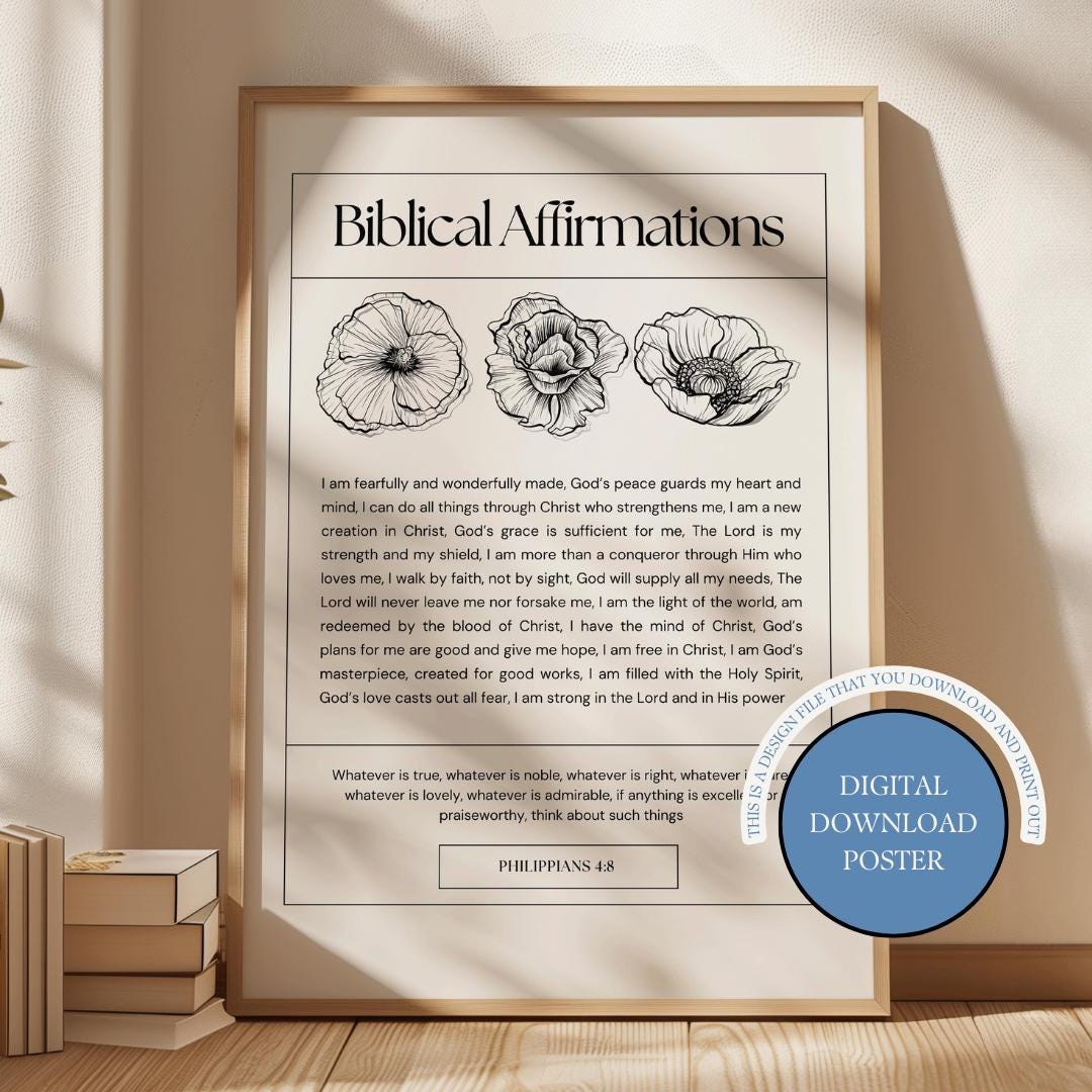 Biblical Positive Affirmations Digital Wall Print, Bible Verse ...