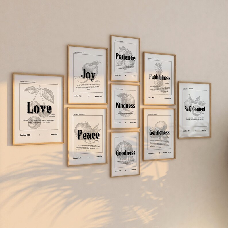 Fruit of the Spirit Wall Art Bundle, Vintage Bible Wall Prints ...