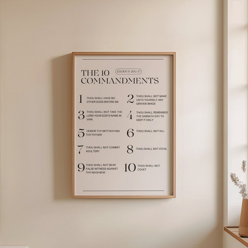 10 Commandments Digital Poster, Bible Verse Wall Art Print, Biblical ...