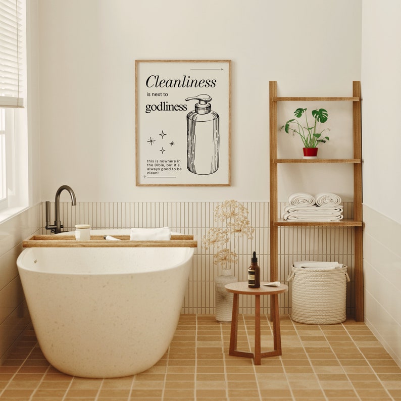 Cleanliness is Next to Godliness Print: Minimalist Bathroom Decor ...