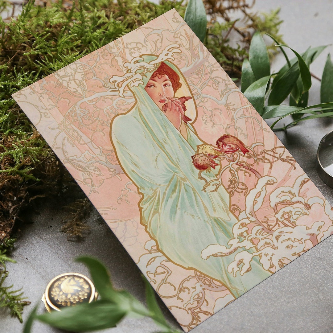 Les Saisons 1 by Alphonse Mucha, Classic Art, Any Occasion Blank Card ...
