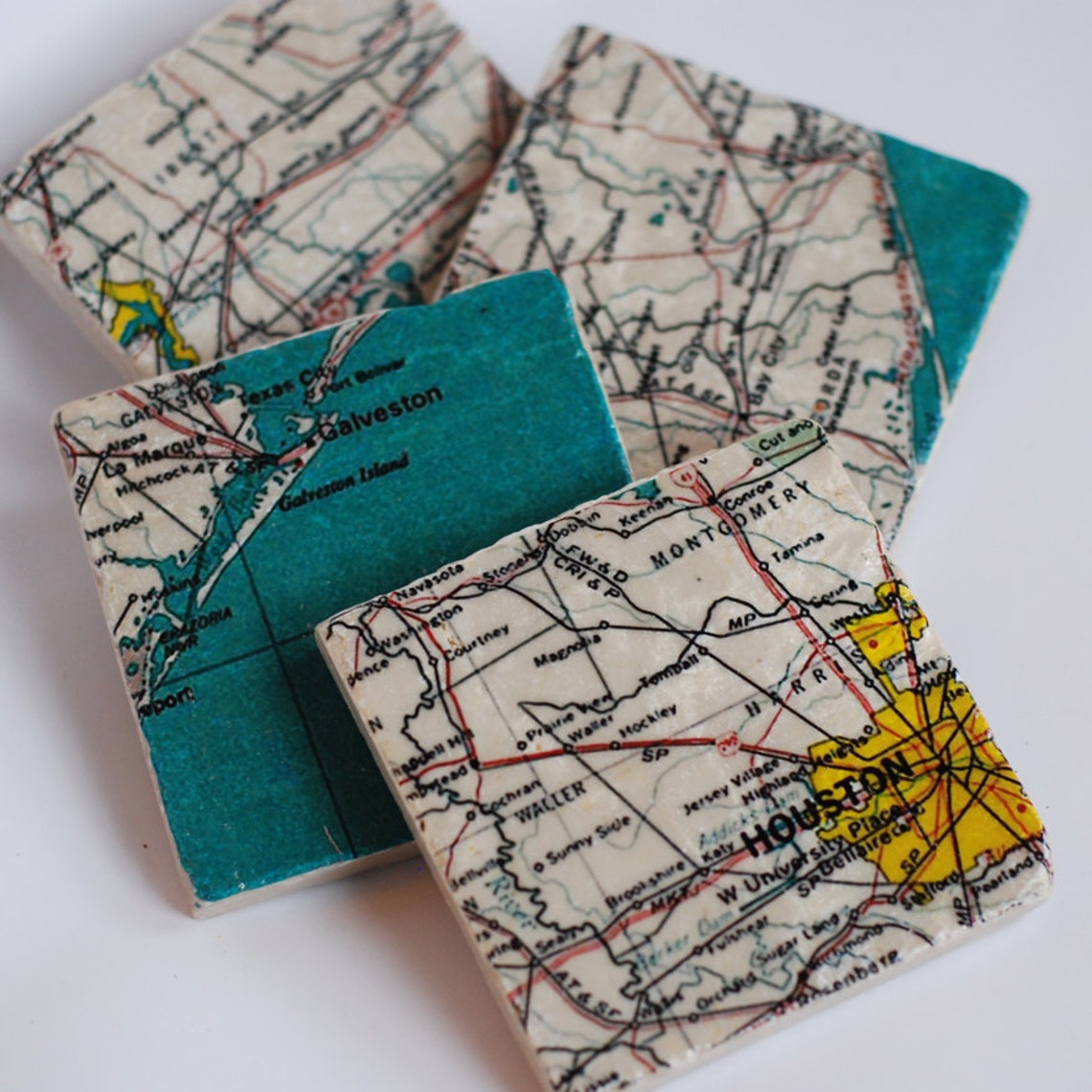 Coasters Houston TX Map Drink Coasters - Etsy