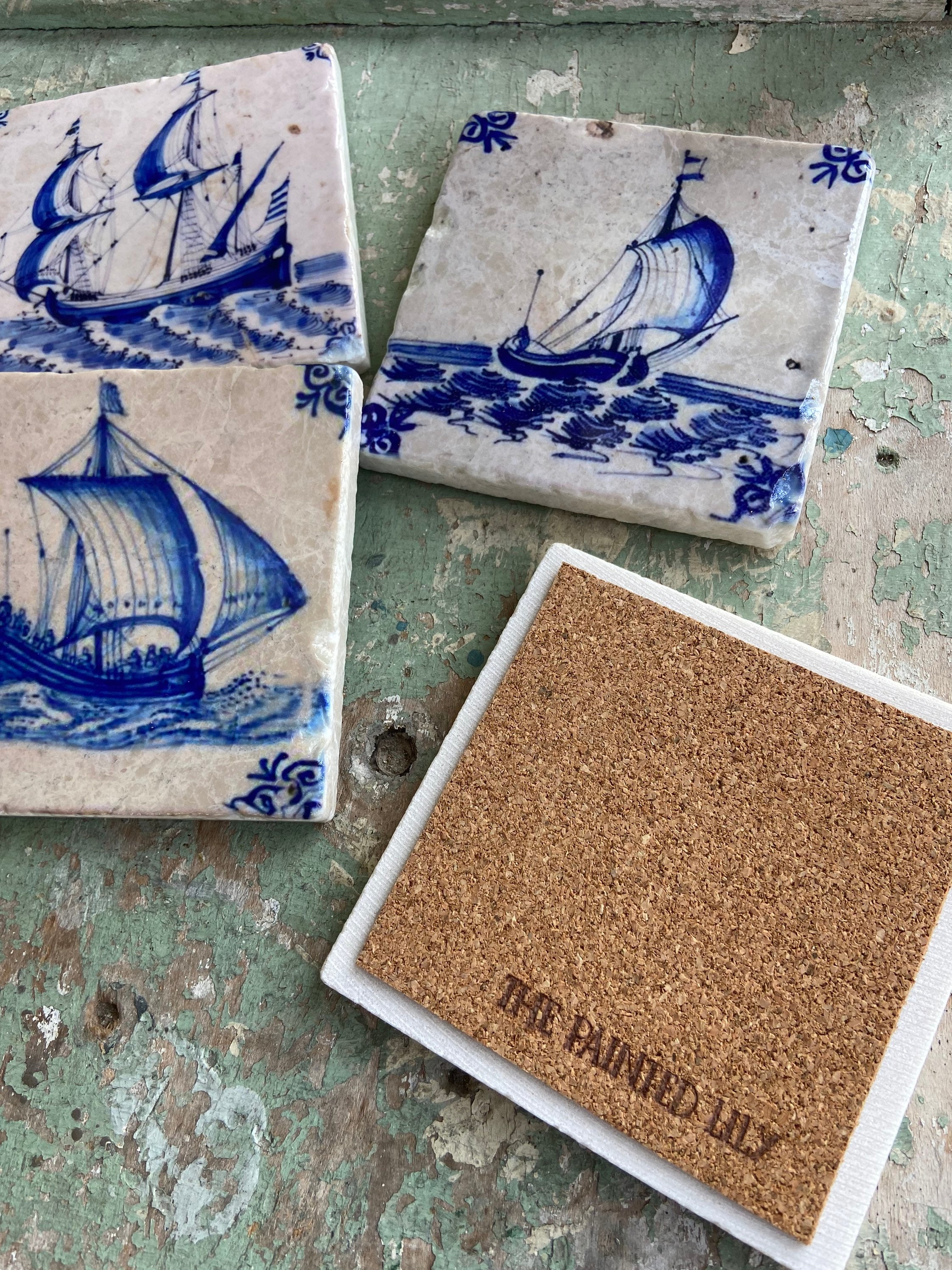 Antique Delft Sailboat Tiles Set of 4 - Etsy