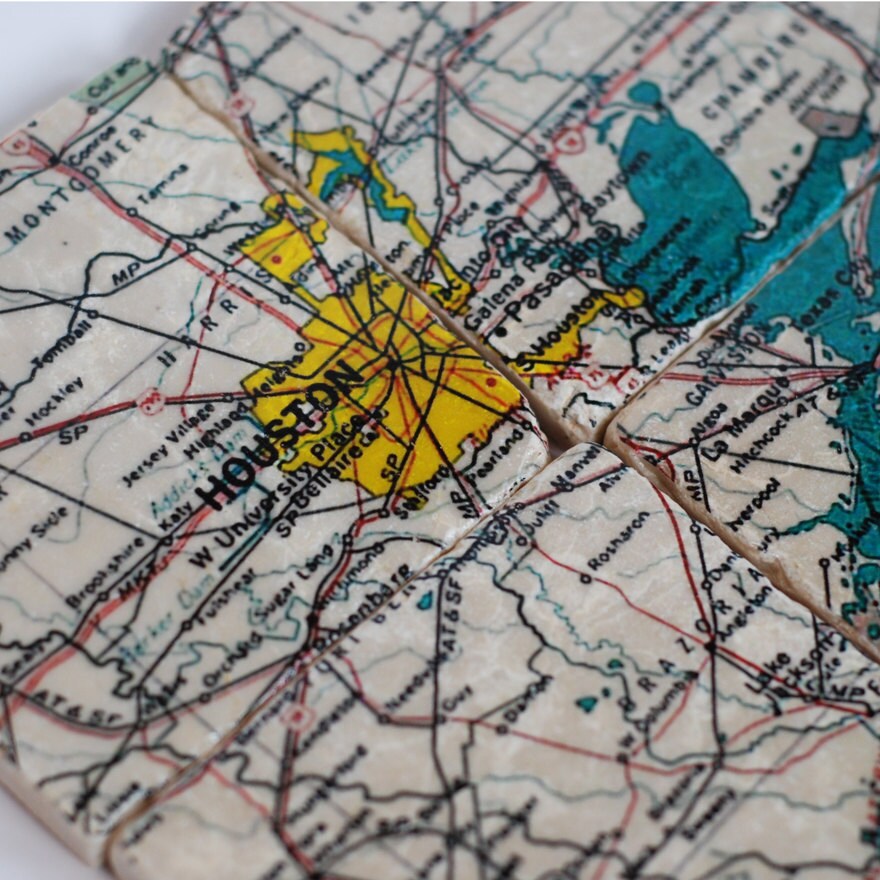 Coasters Houston TX Map Drink Coasters - Etsy