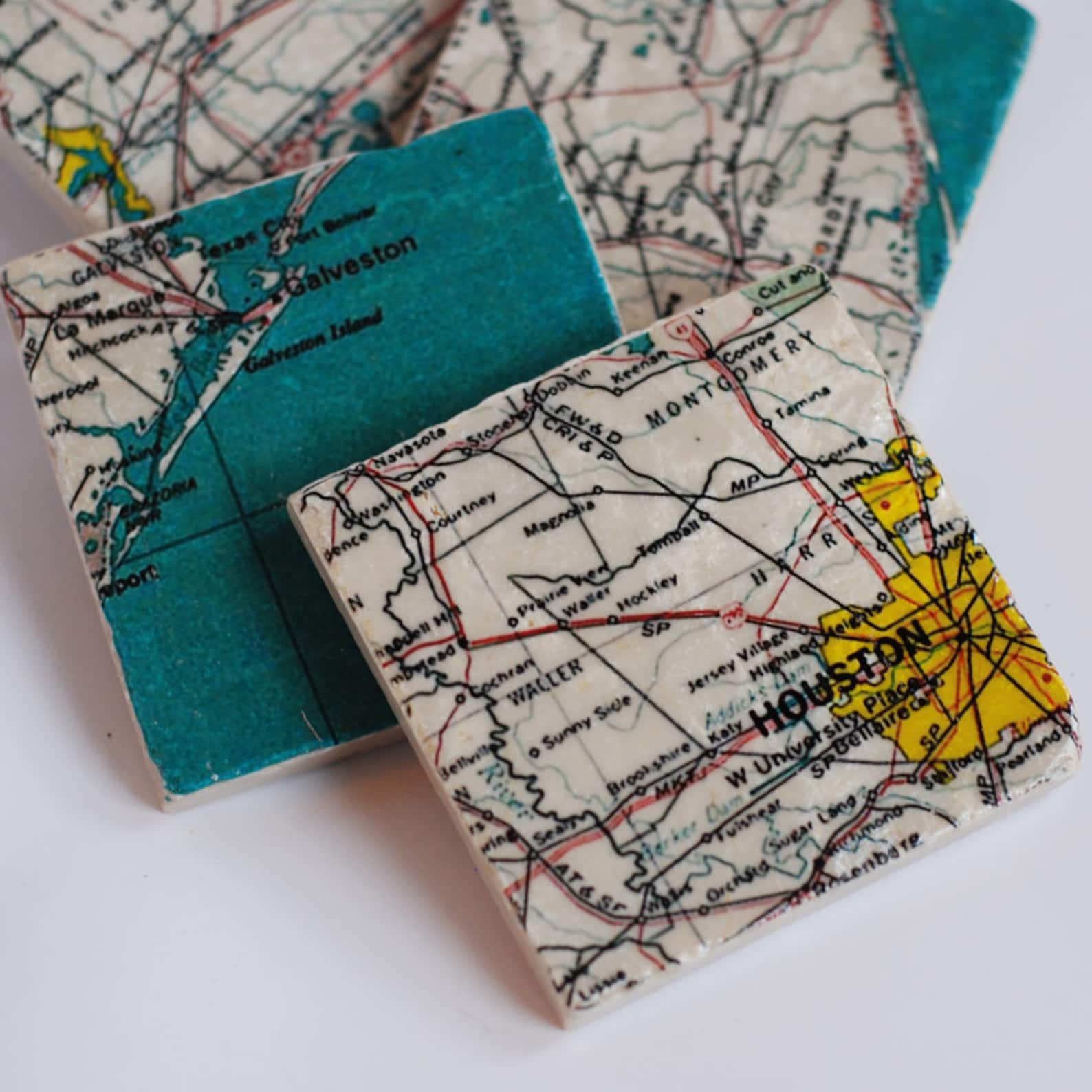 Coasters Houston TX Map Drink Coasters - Etsy