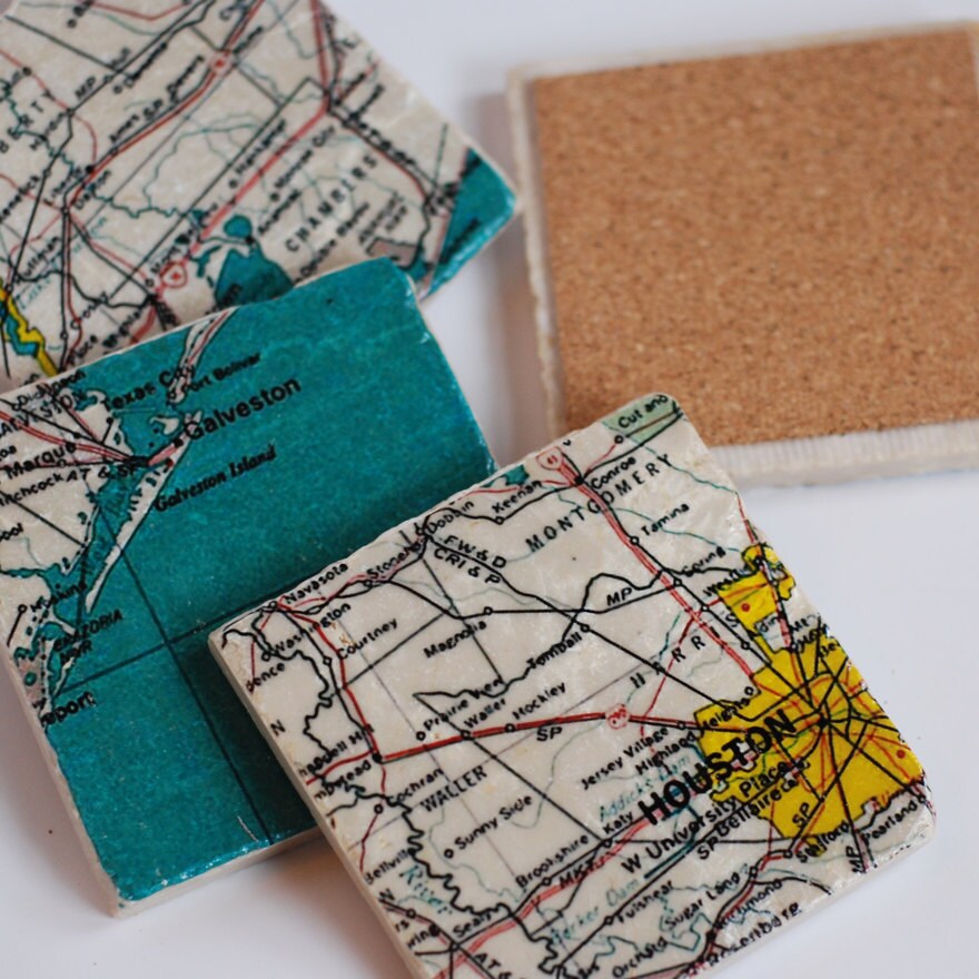 Coasters Houston TX Map Drink Coasters - Etsy