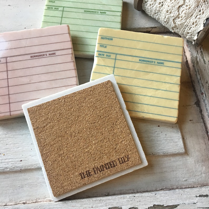 Library Cards Stone Coaster Library Decor Teacher Gift | Etsy