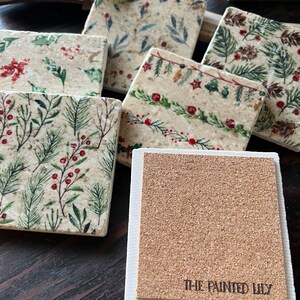 Winter Botanicals Stone Coasters- Set of 6 - Etsy
