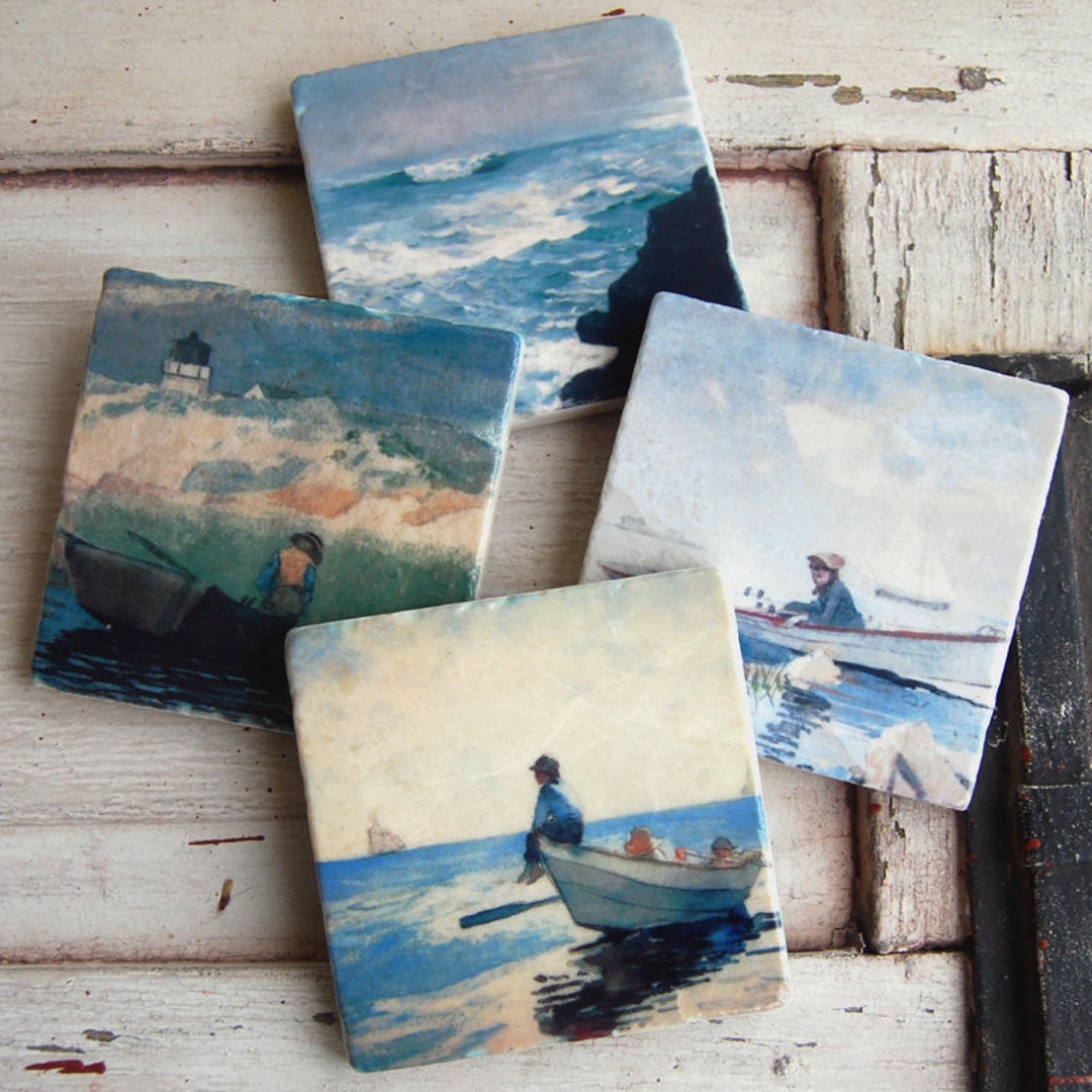 Coasters - on the Water Stone Coaster Set - Beach House - Lake House ...