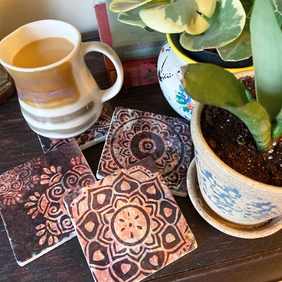 Burgundy Henna Coasters - Etsy UK