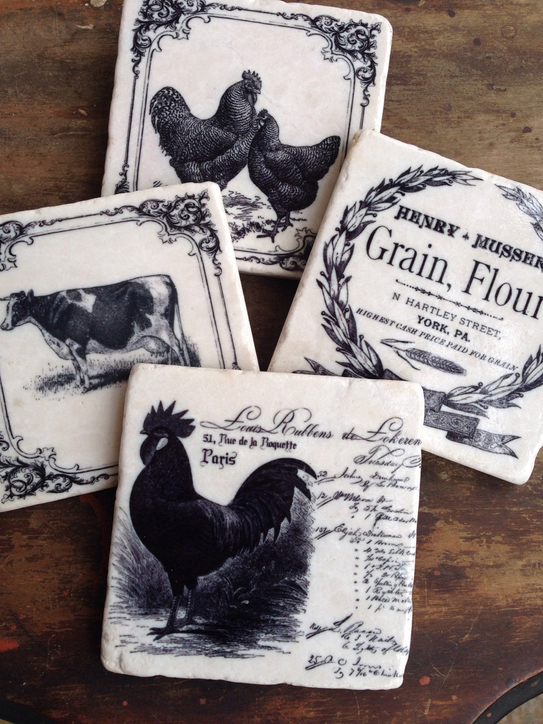 Farm Country farmhouse coaster set - Etsy Polska