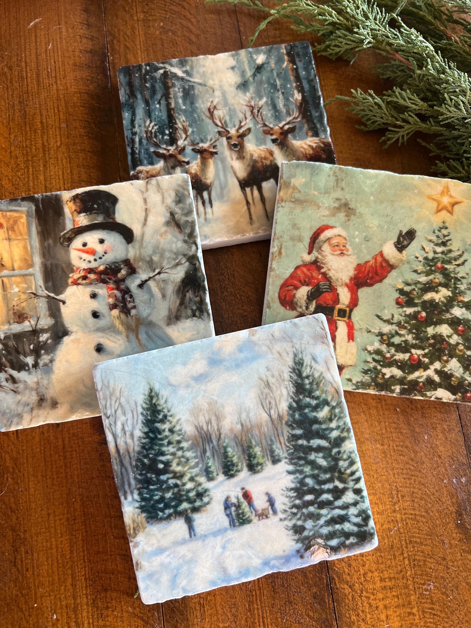 Antique Christmas Tiles- Set of 4 - Etsy