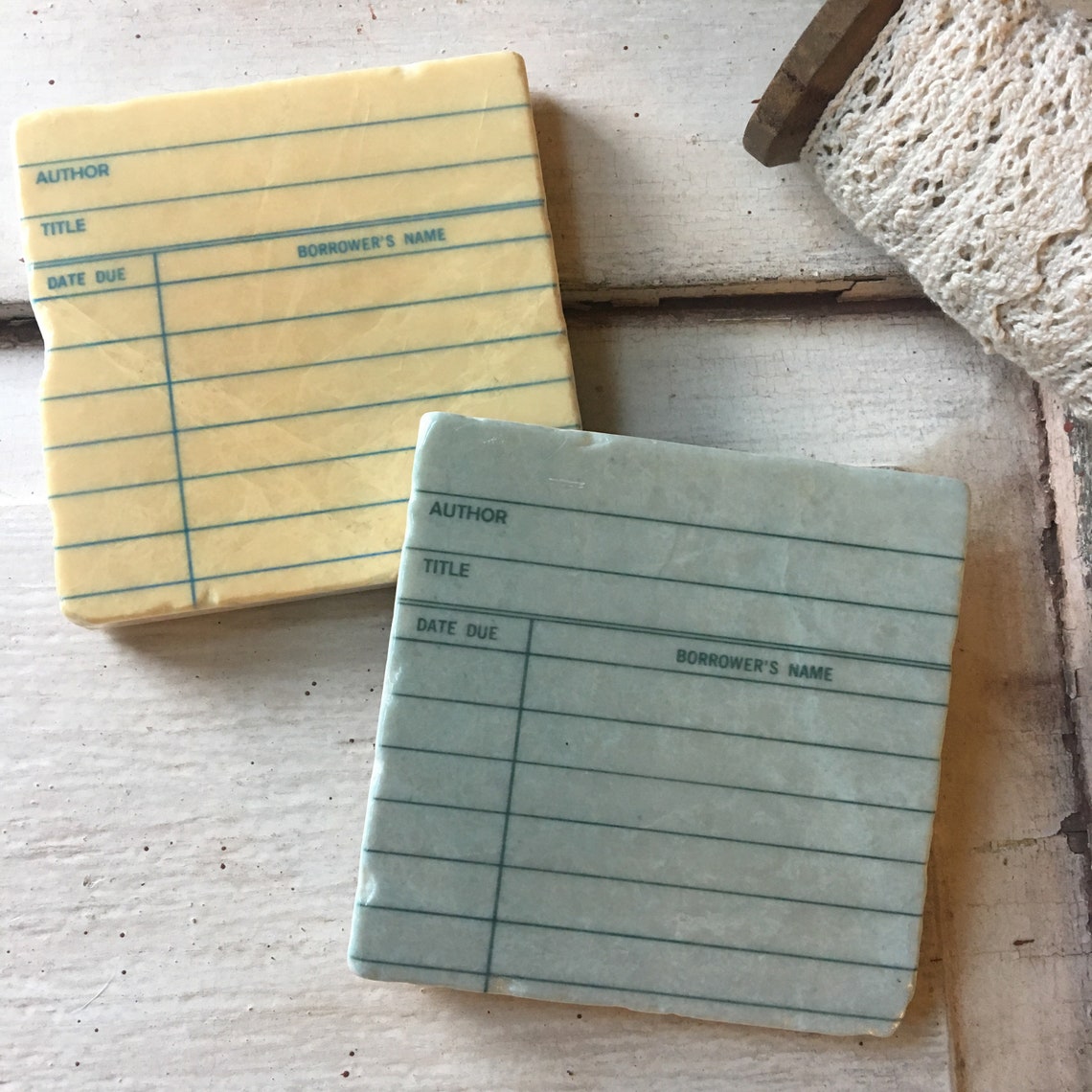 Library Cards Stone Coaster Library Decor Teacher Gift | Etsy