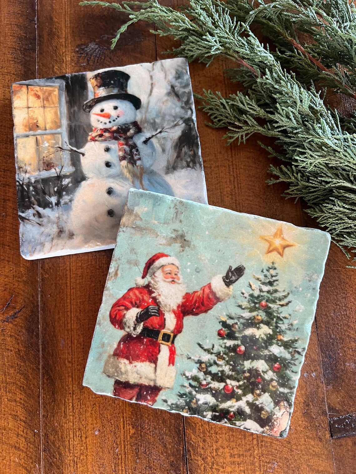 Antique Christmas Tiles- Set of 4 - Etsy