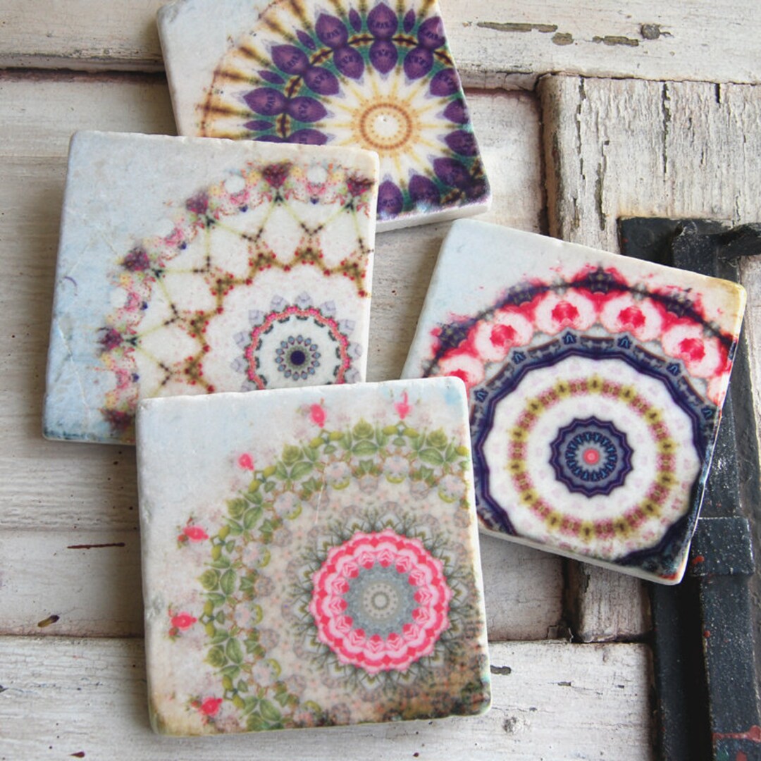 Mandala Stone Coaster Set - Kaleidoscope, Gift Idea, Gift for Her ...