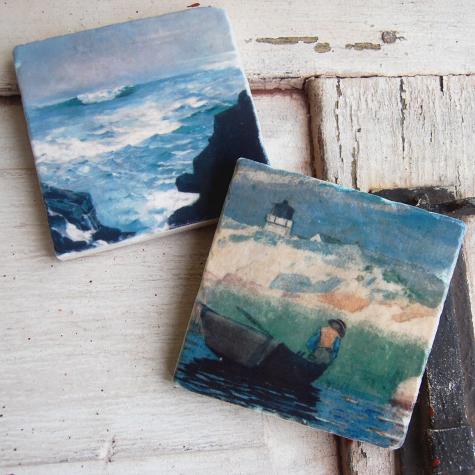 Coasters on the Water Stone Coaster Set Beach House Lake - Etsy