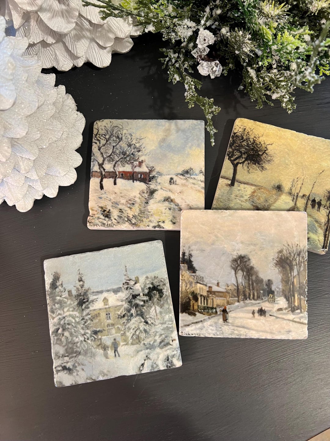 Winter Scene Painting Tiles- Set of 4 - Etsy