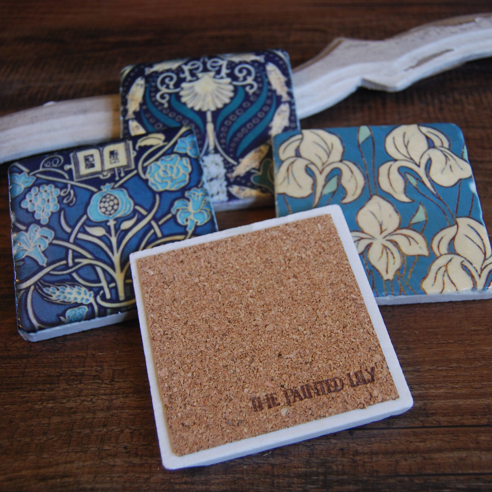 Blue Tapestry Stone Coasters set of 4 | Etsy