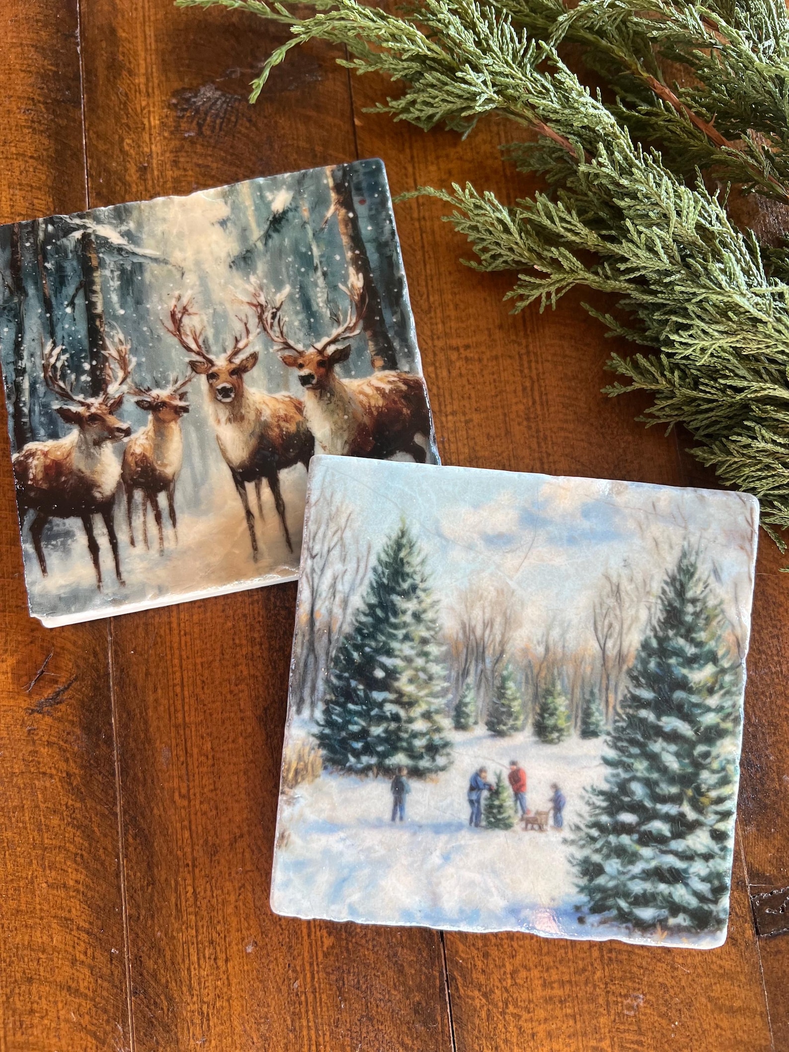 Antique Christmas Tiles- Set of 4 - Etsy