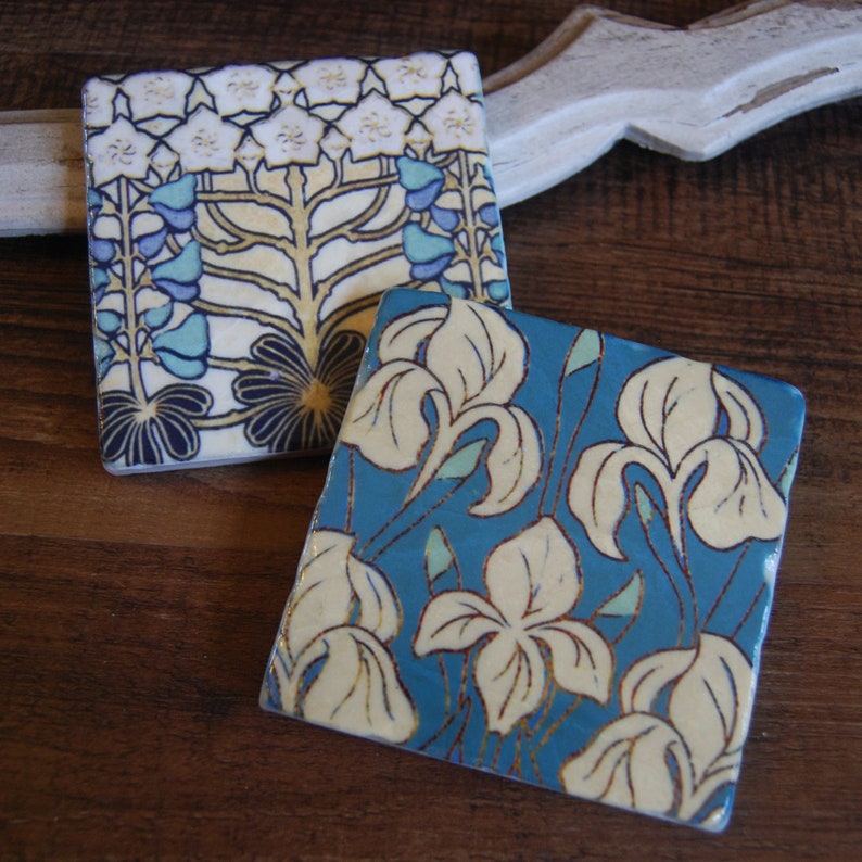 Blue Tapestry Stone Coasters set of 4 - Etsy