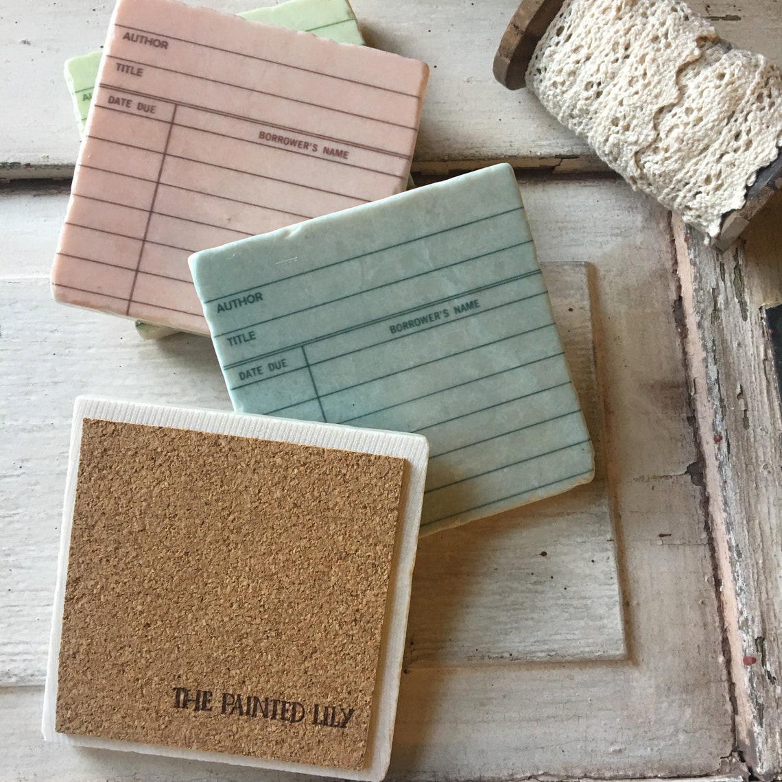 Library Cards Stone Coaster Library Decor Teacher Gift | Etsy