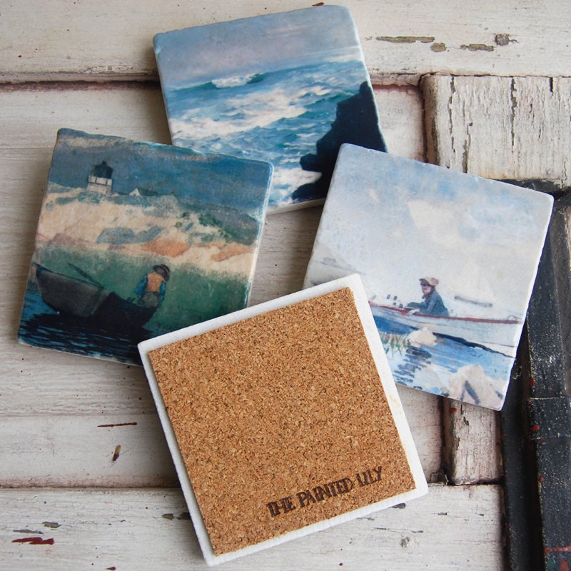 Coasters - on the Water Stone Coaster Set - Beach House - Lake House ...