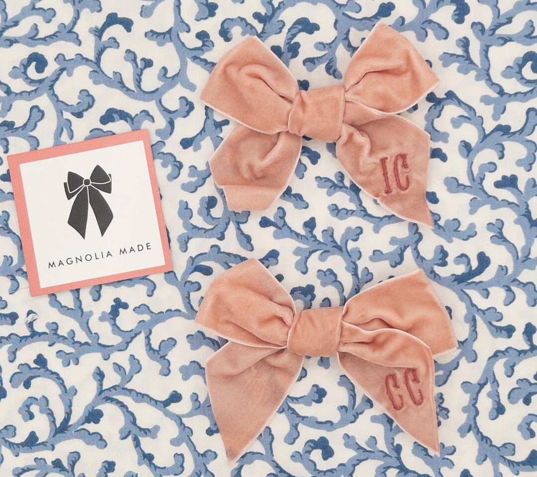 Personalized Embroidered Velvet Hair Bows – Custom Monogrammed Hair ...