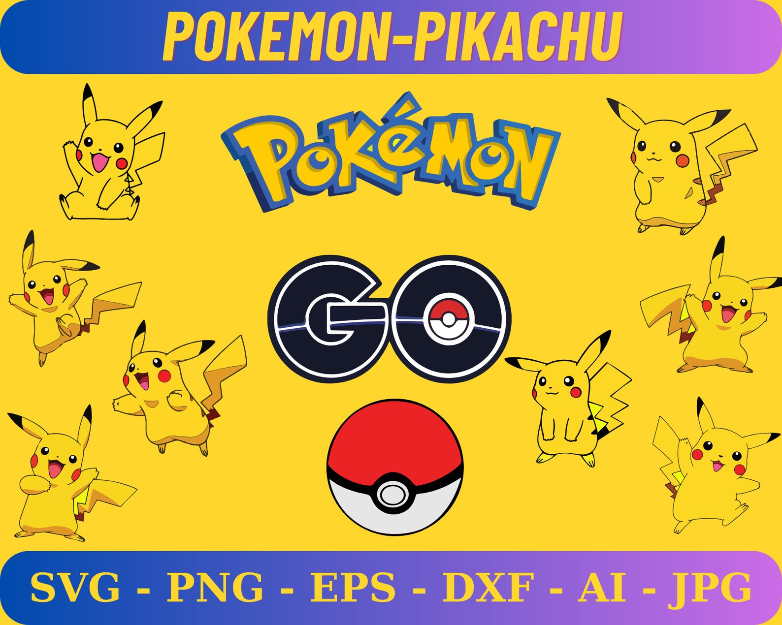 Pikachu Svg , Pikachu Png , Pokemon Cricut Vector Bundle , Pikachu DIY ...