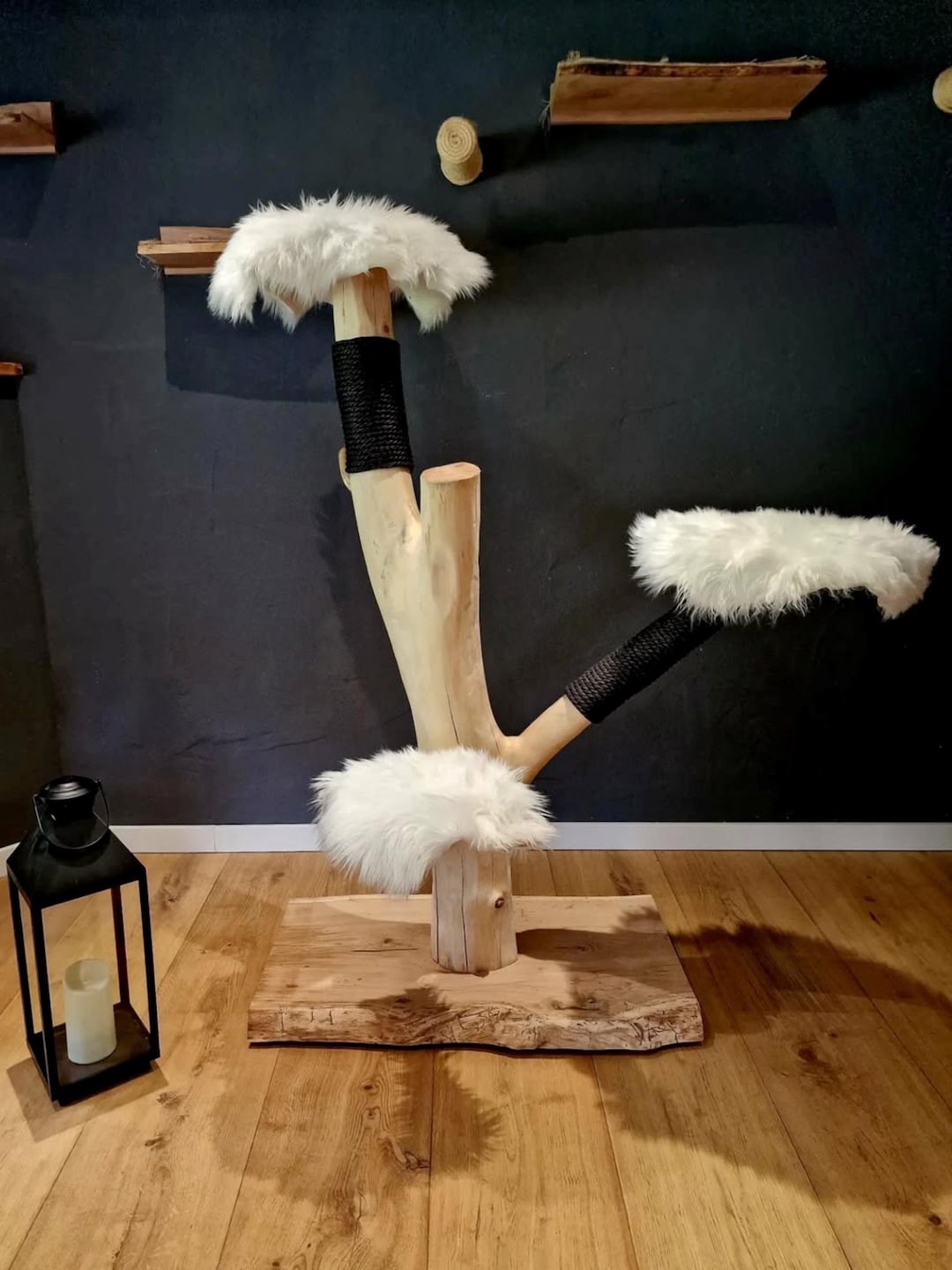 Handmade Cat Tree Crafted From Natural Tree Branches and Soft Faux Fur ...