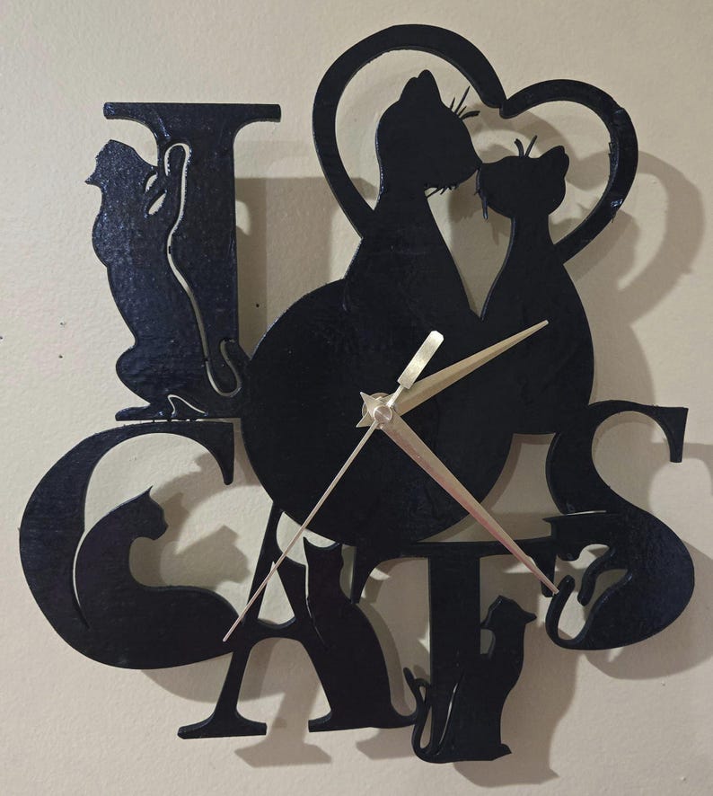 Wood Cat Lover Clock, Modern I Love Cats Wall Decor, Cat Mom Gift - Etsy