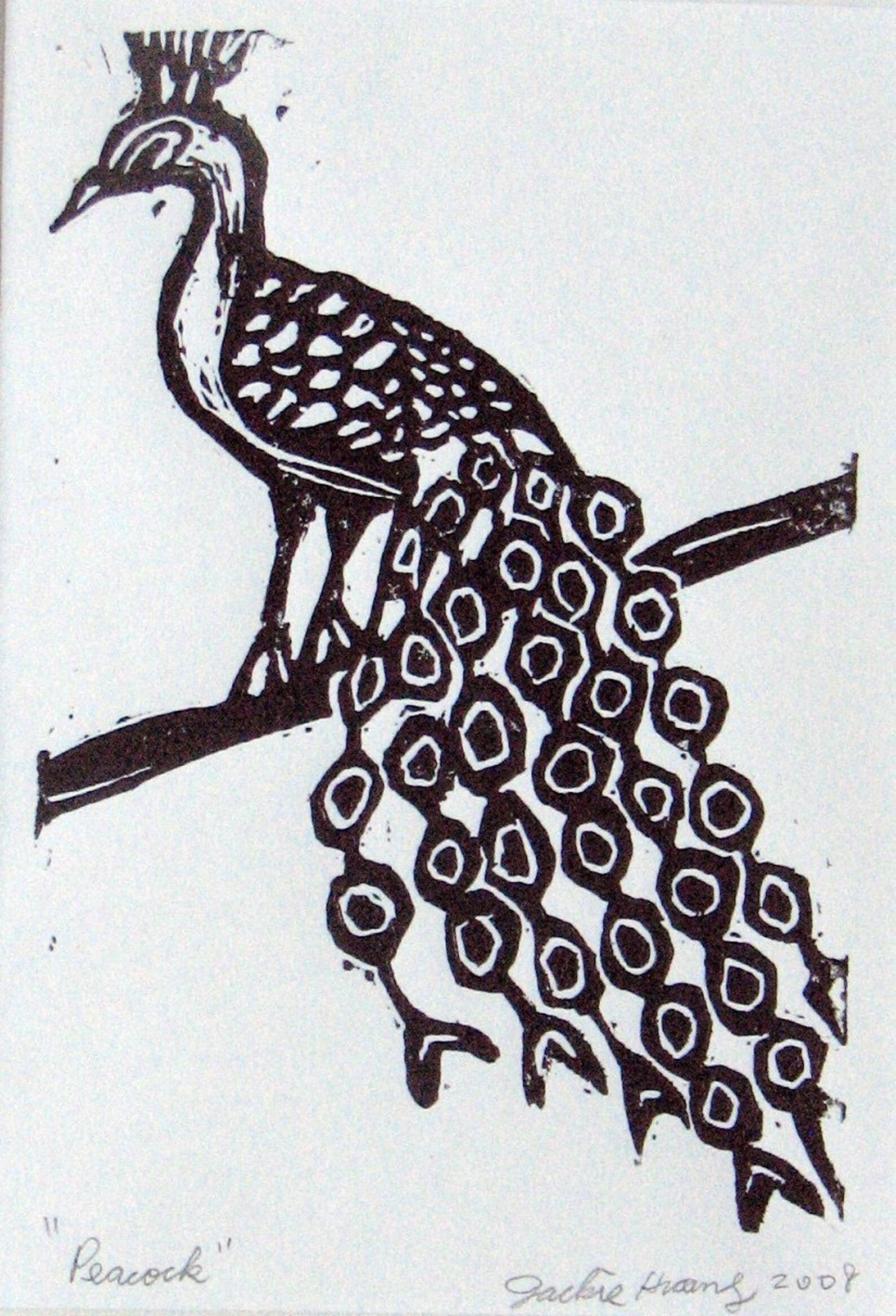 Peacock Linocut Print | Etsy