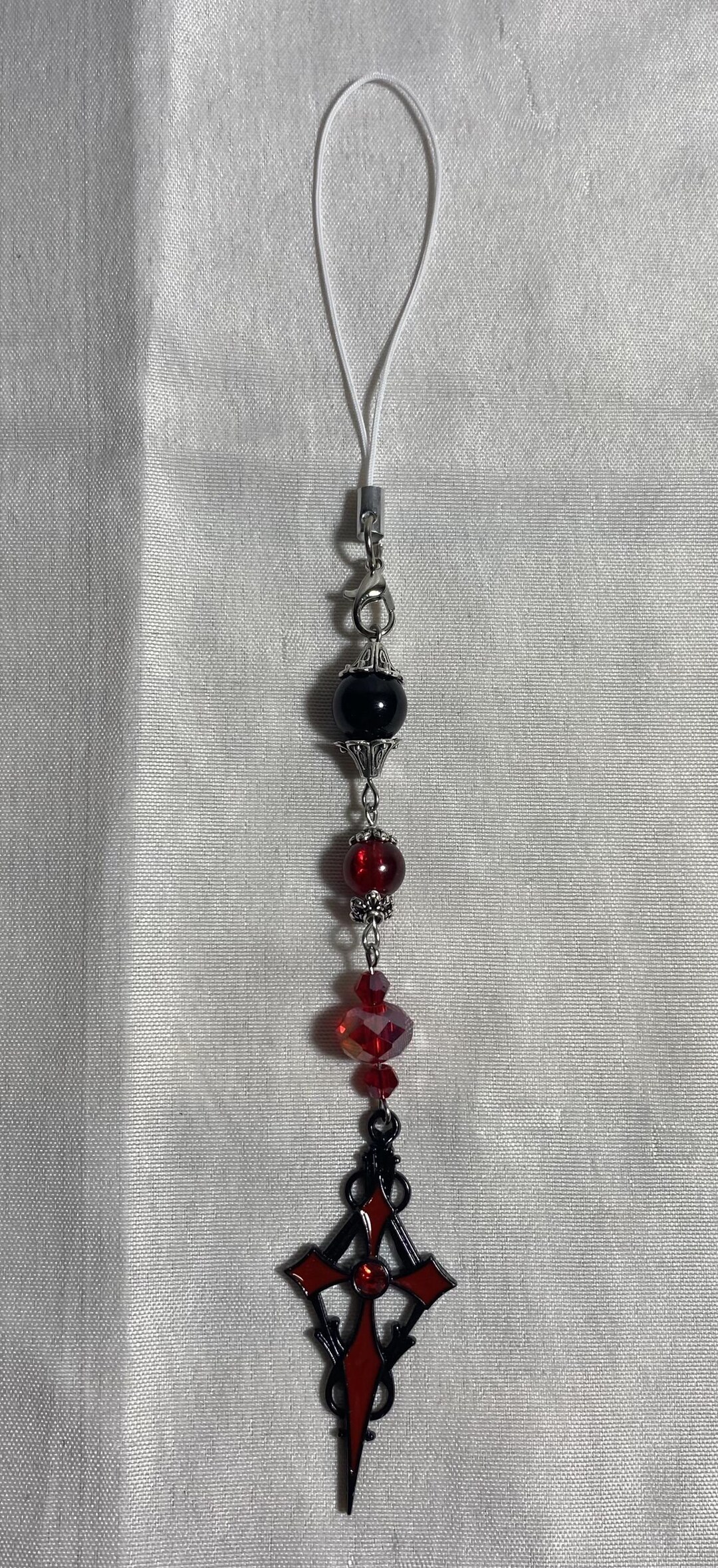 Gothic Rosary Phone Charm, Beaded Phone Charm, Cross Phone Strap ...
