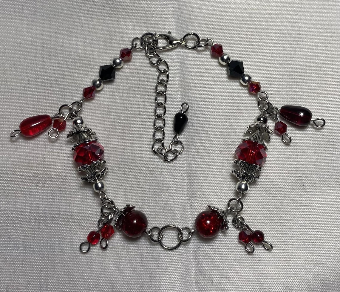 Gothic Victorian Vampire Bracelet, Blood Drop Jewelry, Handmade Beaded ...
