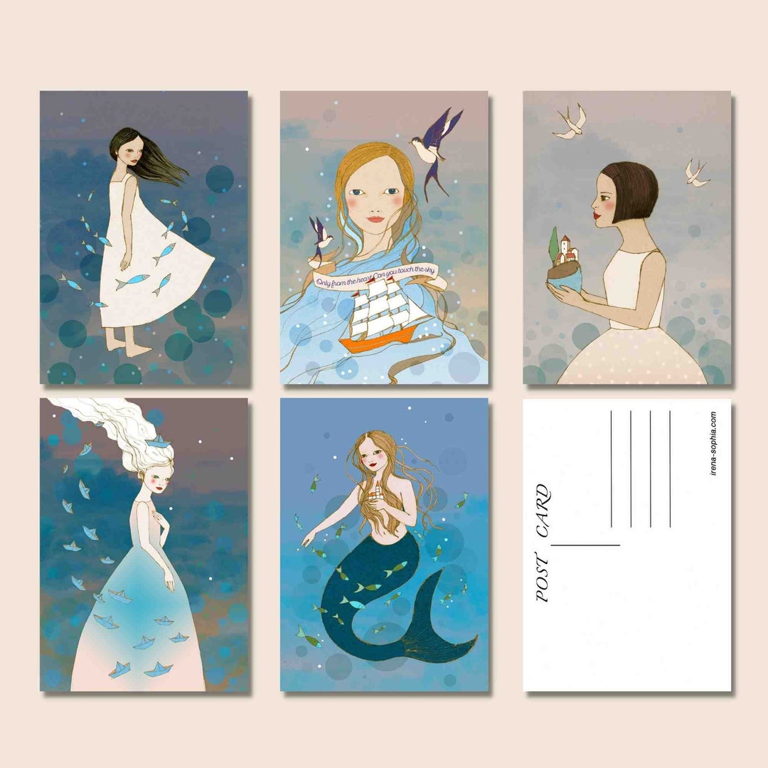 Ocean Postcards Set of 5 Cards Mermaid Postcard Nautical - Etsy