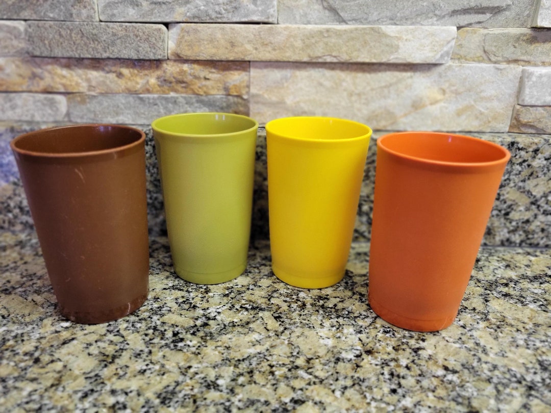 Vintage TUPPERWARE Small 8 Oz Plastic SET of 4 HARVEST Colors Tumbler ...